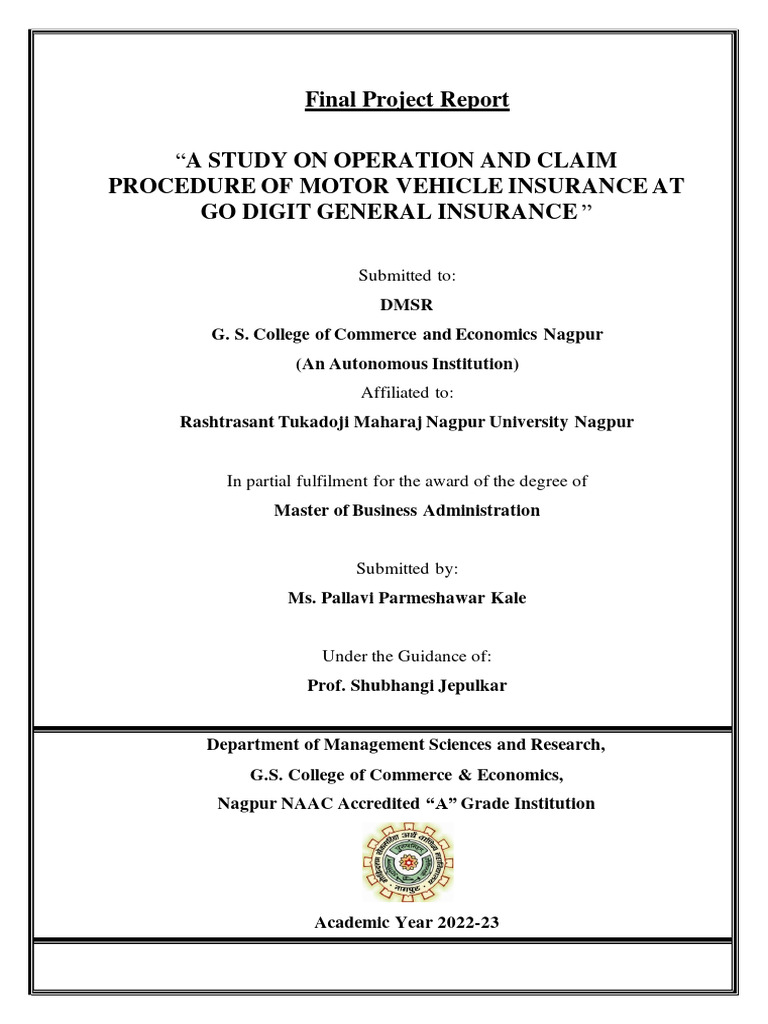 Motor Vehicle Insurance Claim Study | PDF | Vehicle Insurance | Insurance