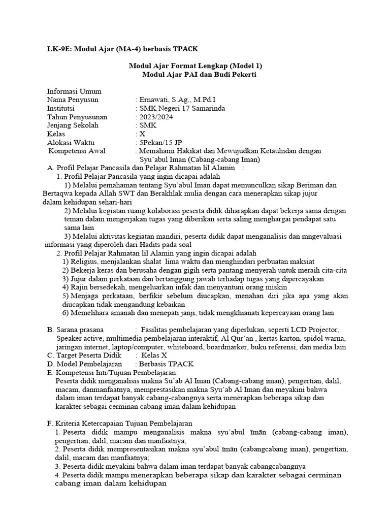 LK 9 E Berbasis TPACK | PDF