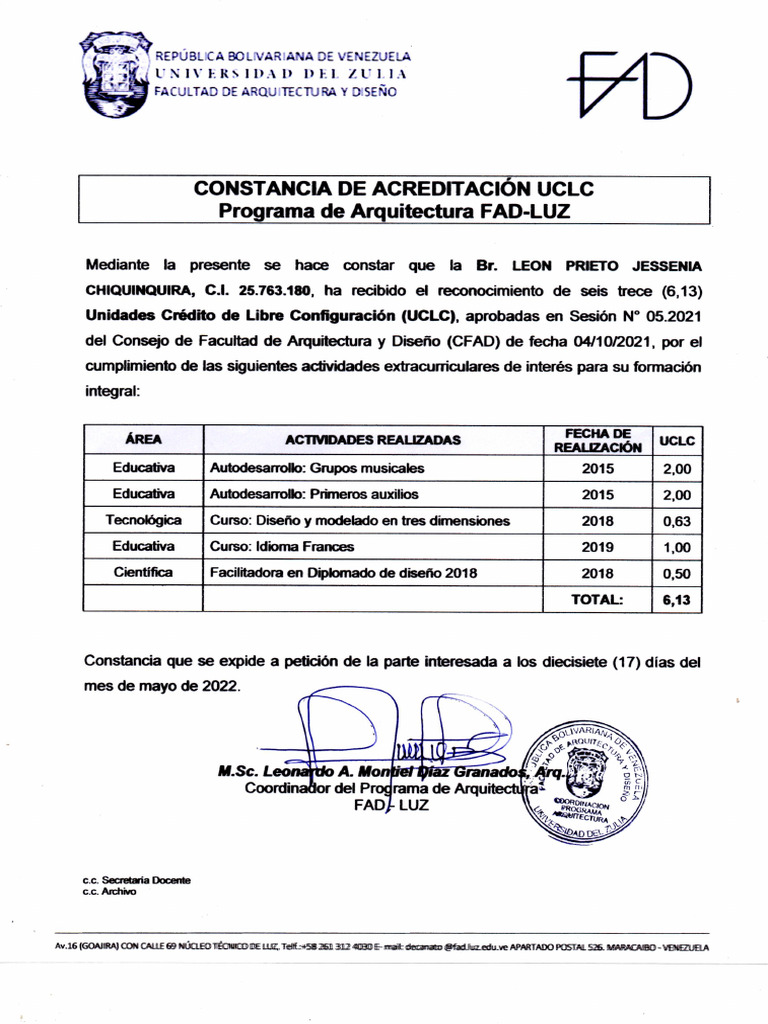 Constancia de Acreditacion Uclc Jessenia Leon | PDF