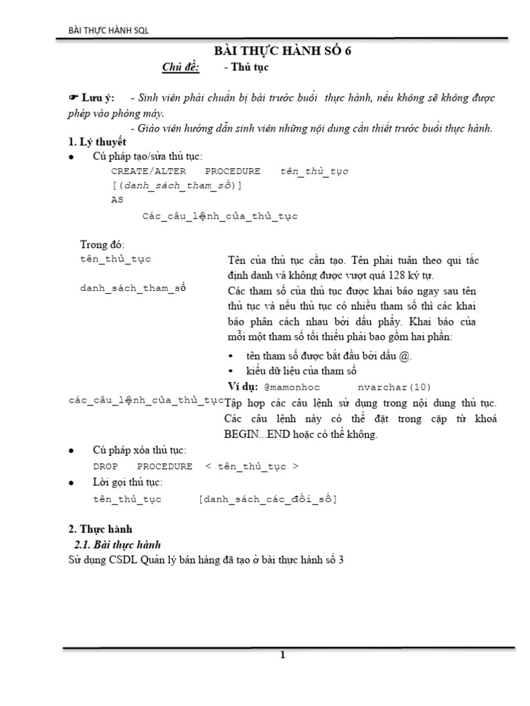 Bai Thuc Hanh - HQTCSDL - SQL | PDF