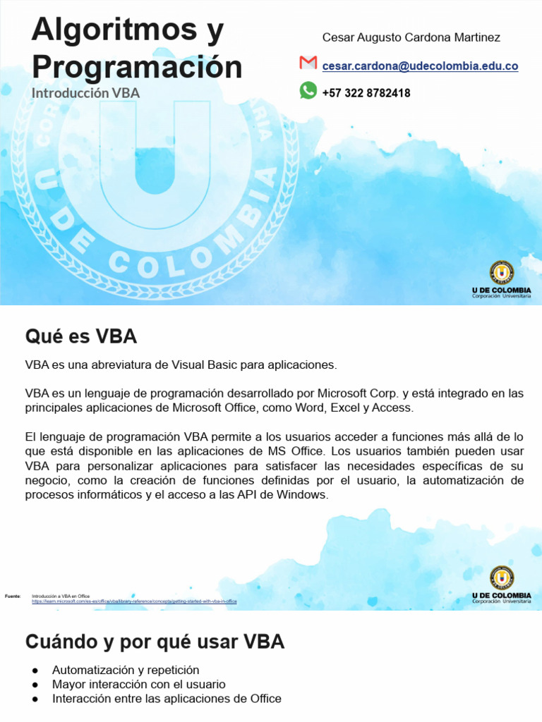 Clase 5 Introduccion VBA | Descargar gratis PDF | Visual Basic para ...