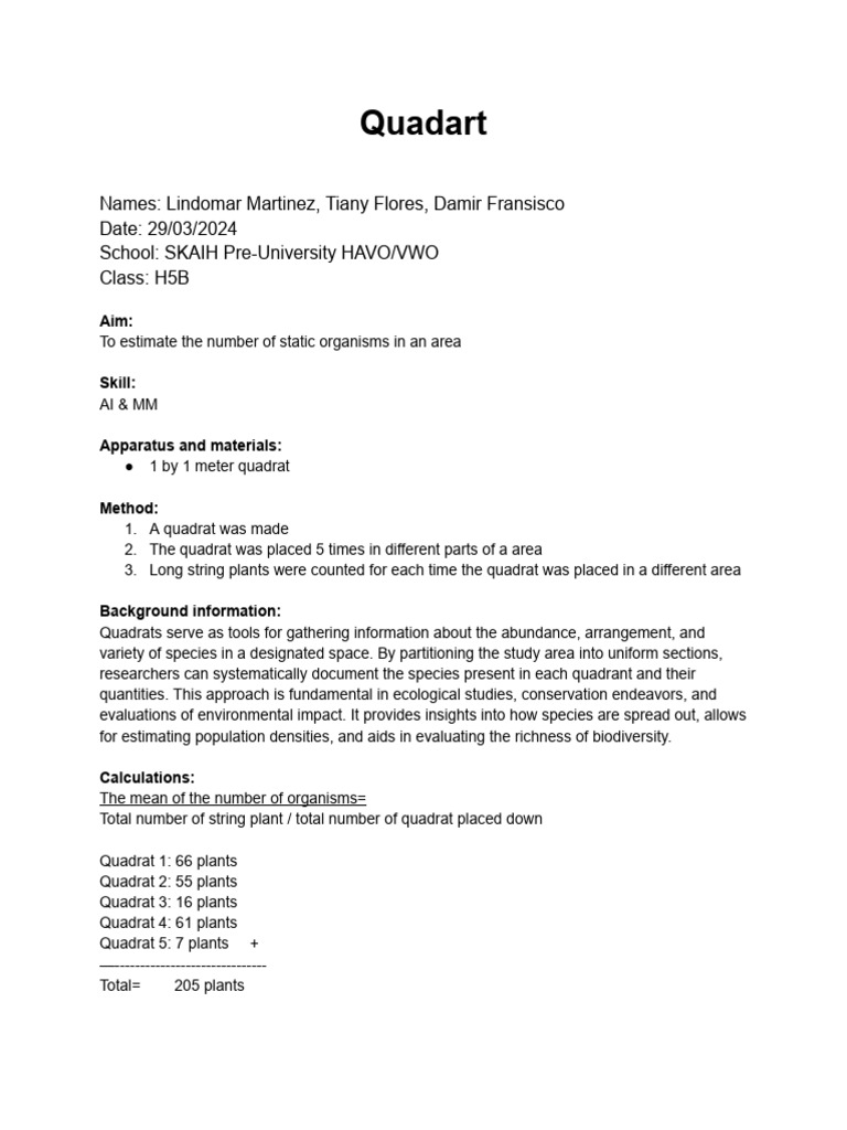 Quadrat Method | PDF | Science & Mathematics