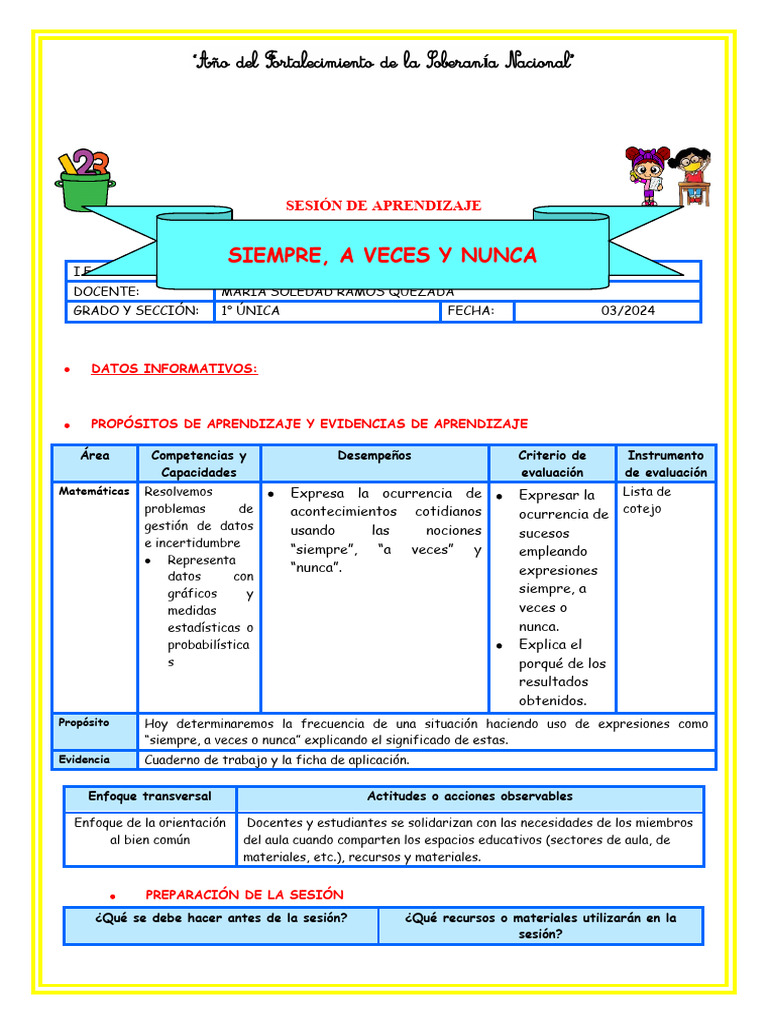 Sesion Siempre A Veces Nunca | PDF | Evaluación | Aprendizaje