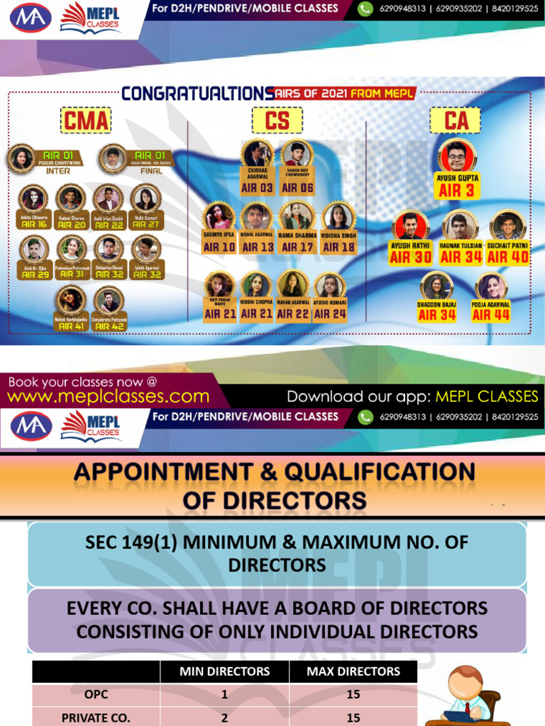 Sec 149 Onwards Notes | PDF | Business | Corporations