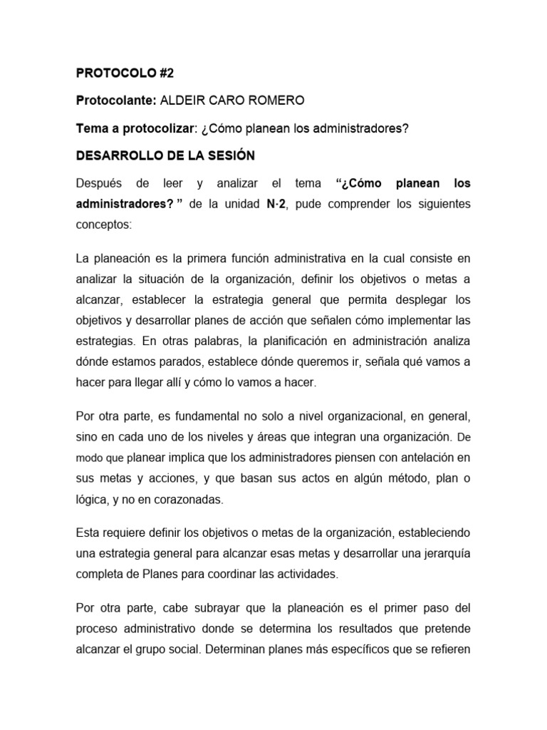 PROTOCOLO 2 | PDF | Planificación