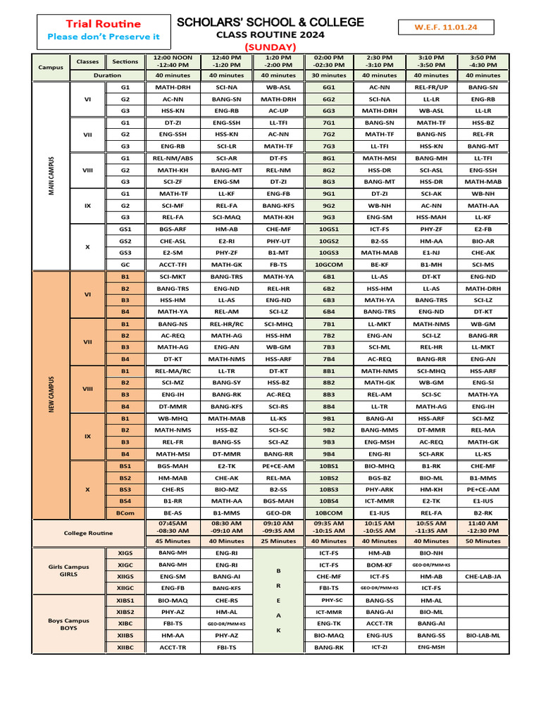 Class-Routine-2024 - 10 01 24 | PDF