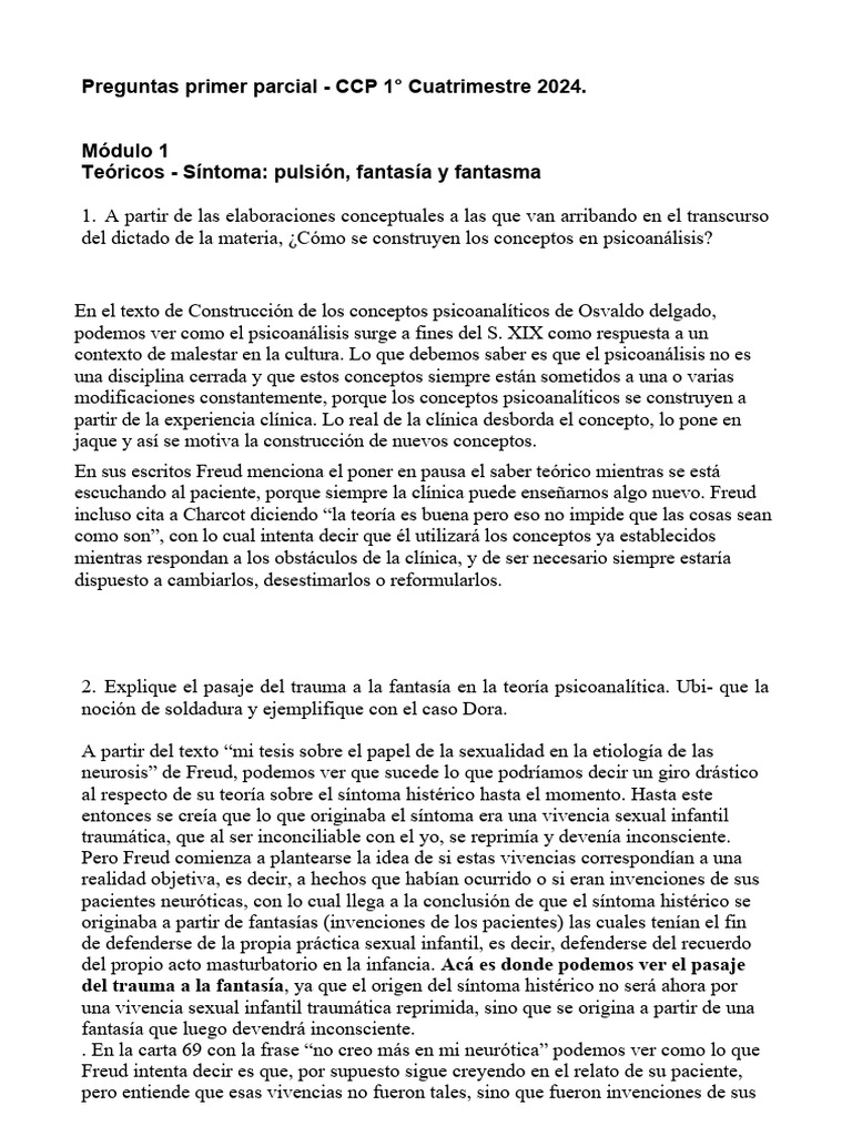Preguntas Primer Parcial. CCP.2024 - . | PDF | Psicoanálisis | Sigmund Freud
