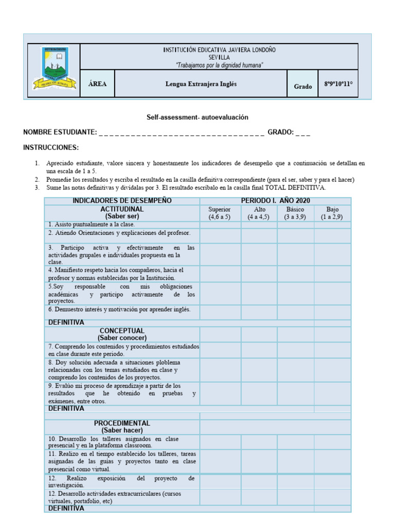 SELF-ASSESSMENT English | PDF | Aprendizaje | Modificación de ...