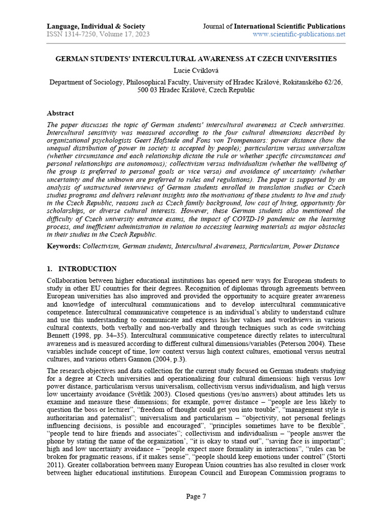 German Students' Intercultural Awareness at Czech Universities | PDF ...