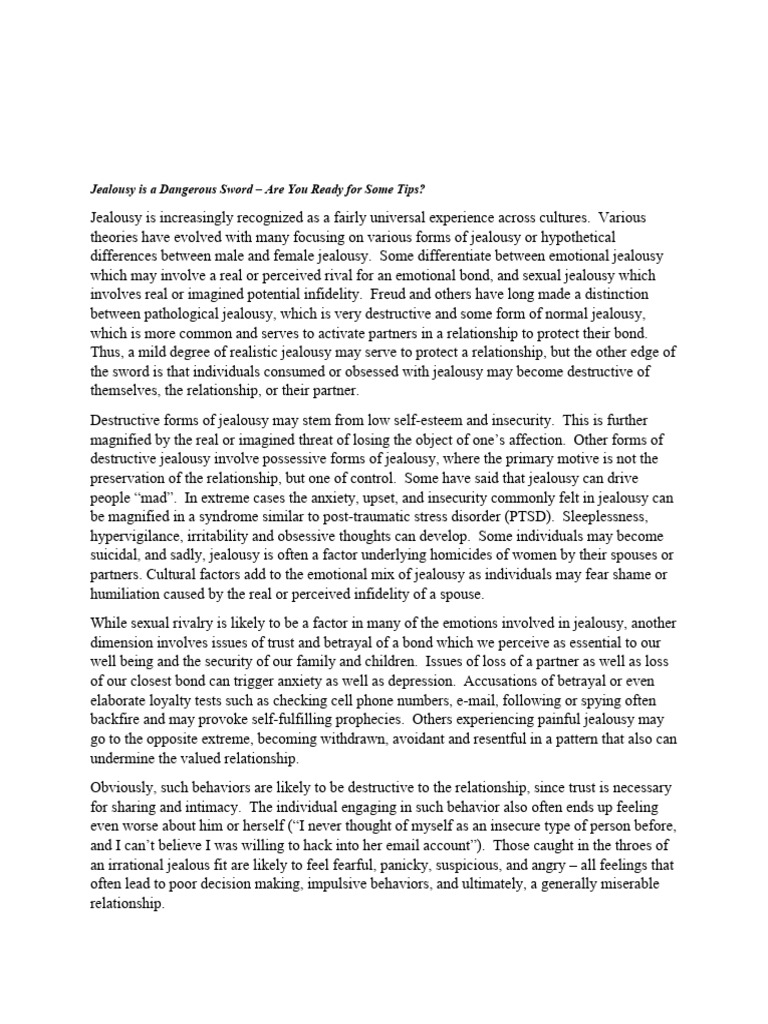 Understanding and Managing Jealousy | PDF | Jealousy | Self Esteem