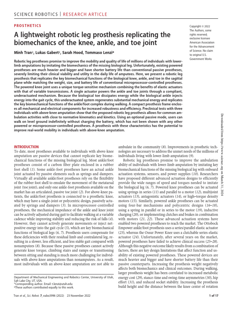 Scirobotics Abo3996 | PDF | Prosthesis | Actuator