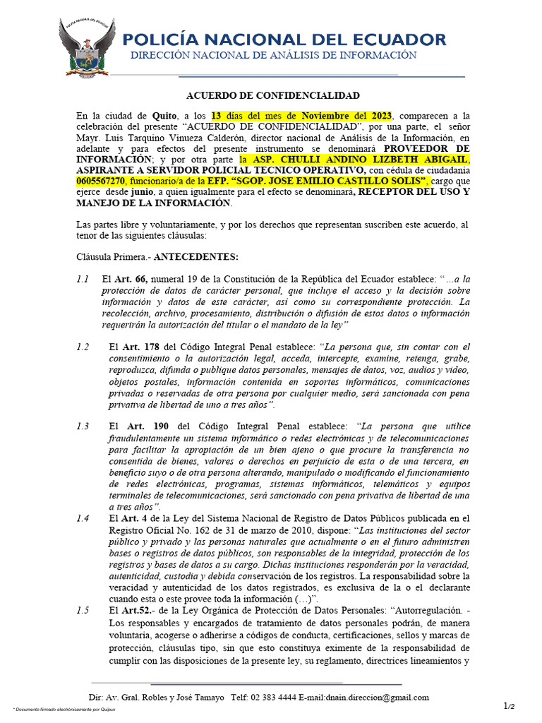 Acta Confidencialidad | PDF | Policía | Información