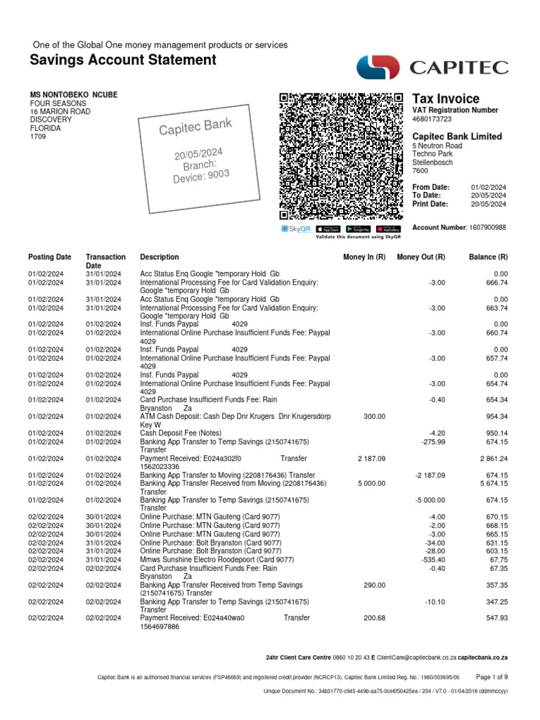 Capitec Bank Account Statement Summary | PDF | Stored Value Card ...