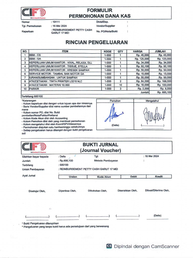 Form Pengajuan - Kas Kantor 16 Mei | PDF
