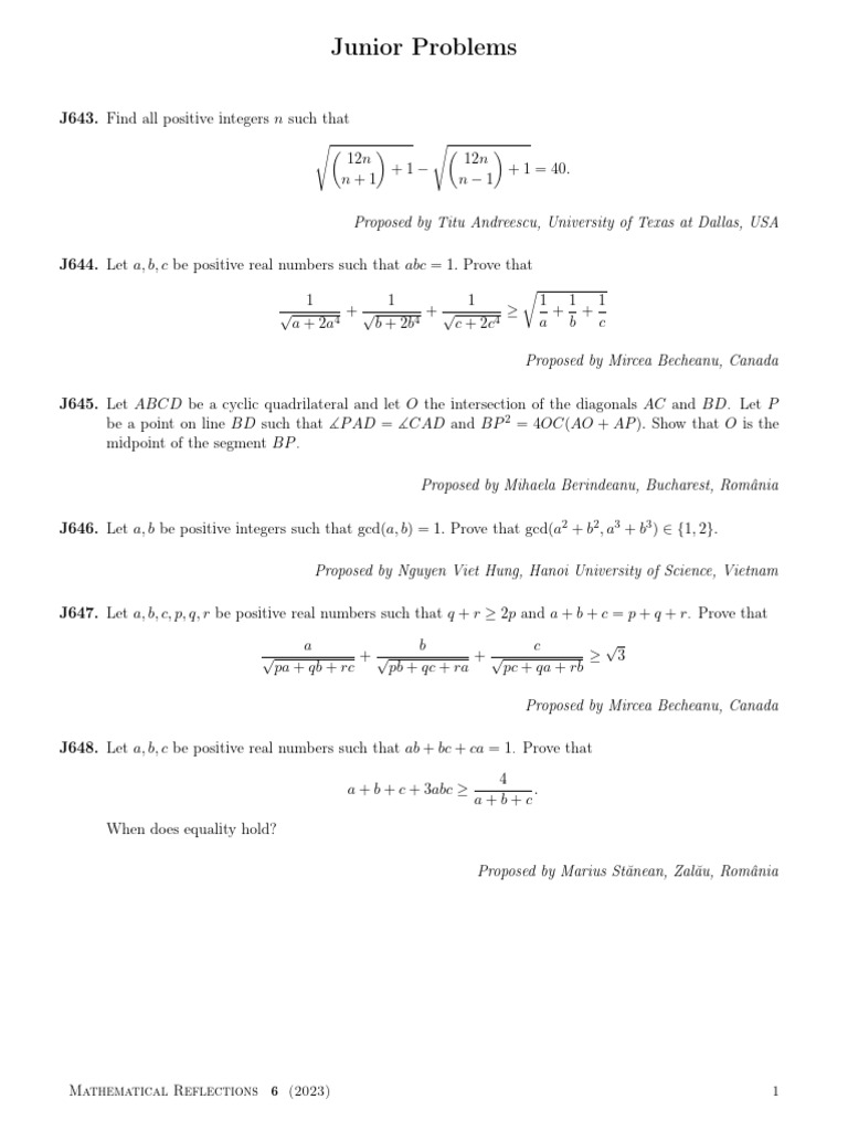(2023 Volume 6) Problems in This Issue | PDF | Euclidean Geometry ...