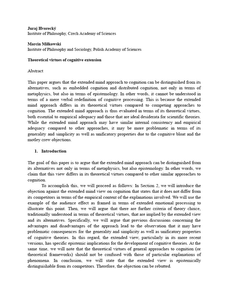 Theoretical Virtues of Extended Mind Theory | PDF | Cognitive Science ...