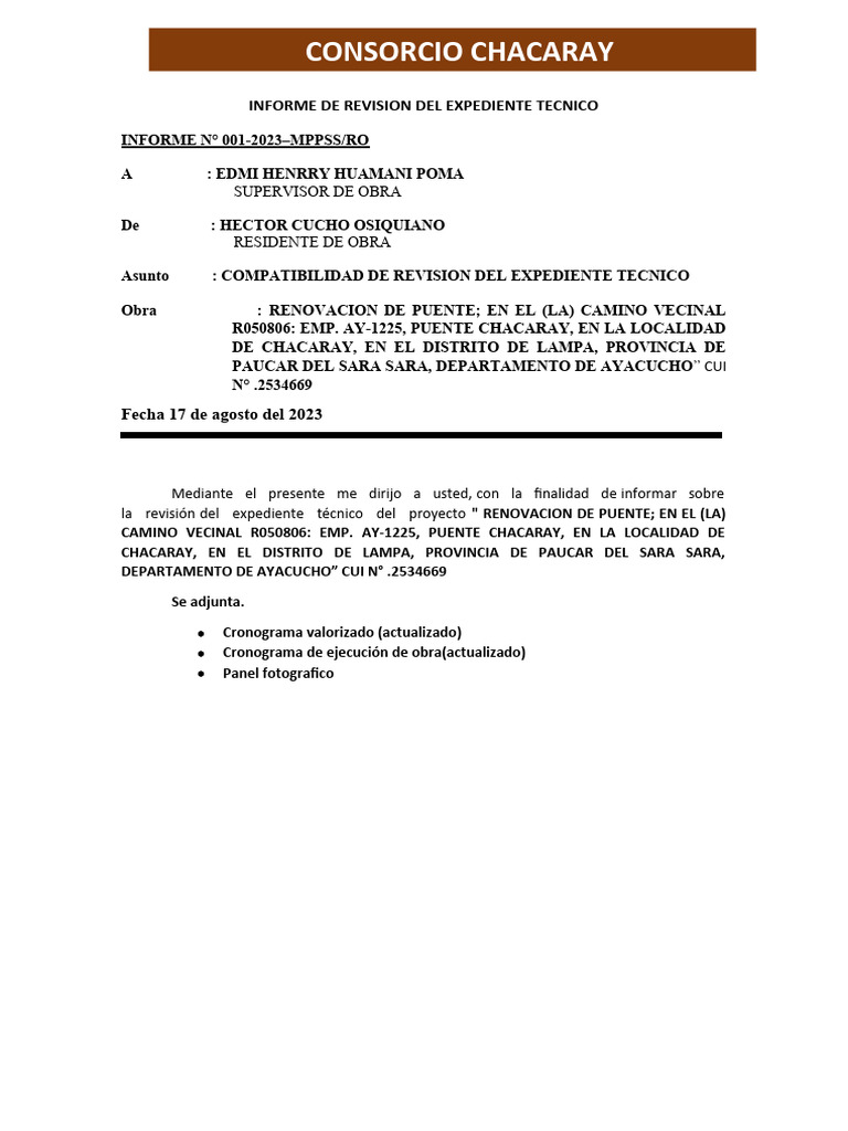 Informe de Revision Del Expediente Tecnico | PDF | Tecnología