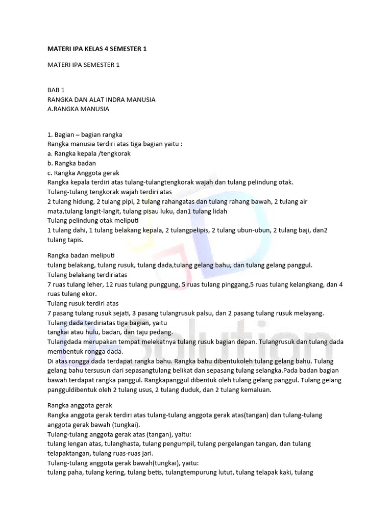 Materi Ipa Kelas 4 Smeester 1 Alat Indra Pada Manusia | PDF