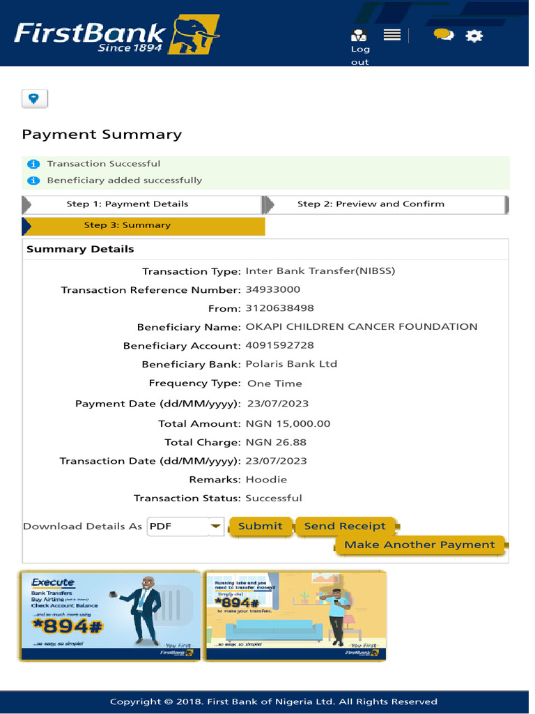 FBN Nigeria Payment Summary | PDF
