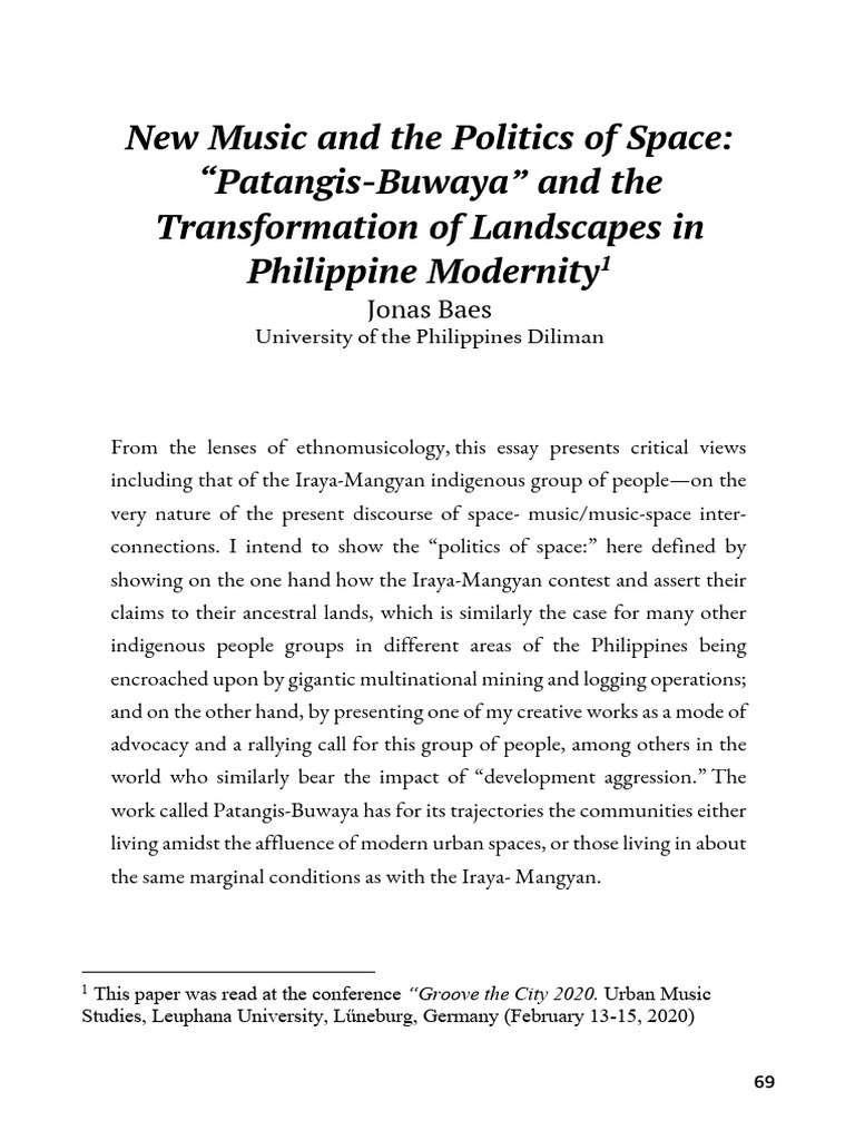 New Music and The Politics of Space: "Patangis-Buwaya" and The ...