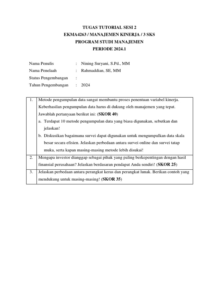 Tugas 2 EKMA4263 MANAJEMEN KINERJA Sella Aisyah | PDF