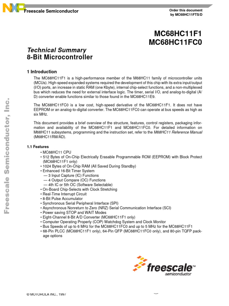 MC68HC11FTS | PDF | Microcontroller | Integrated Circuit