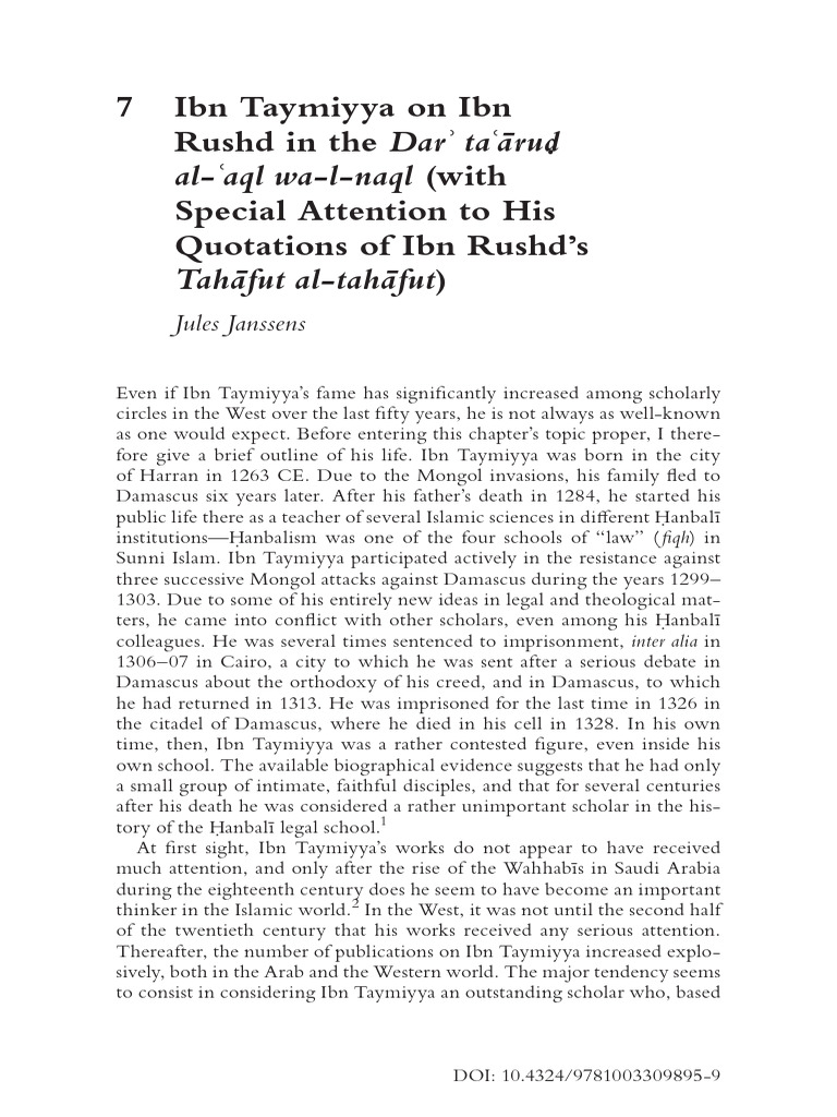 Ibn Taymiyya's Quotations of Ibn Rushd | PDF | God In Islam | Existence