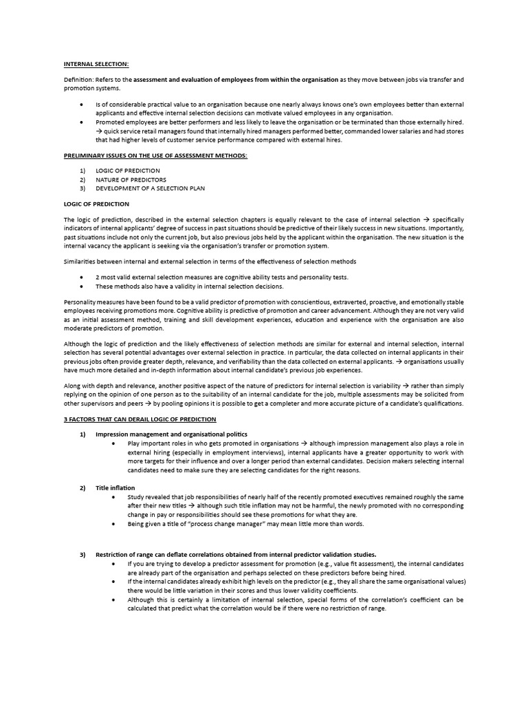 Internal Selection and Assessment Methods | PDF | Performance Appraisal ...