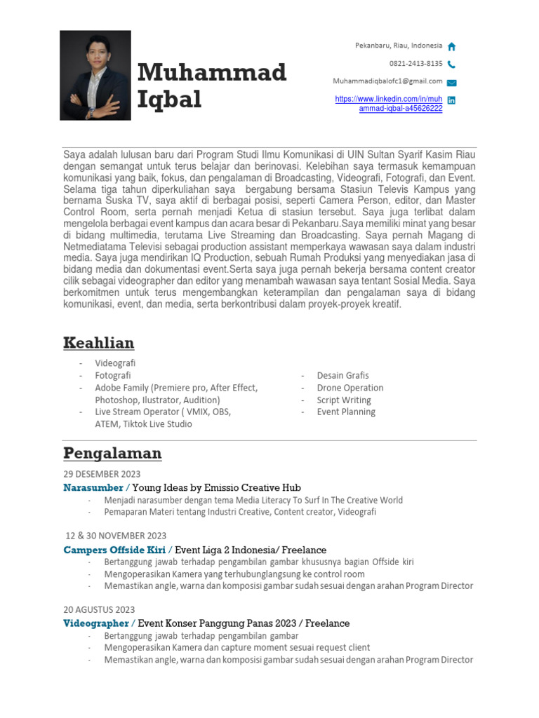 Muhammad Iqbal - CV | PDF | Bisnis