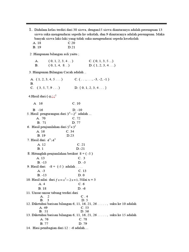 Soal Matematika Kelas Vii | PDF
