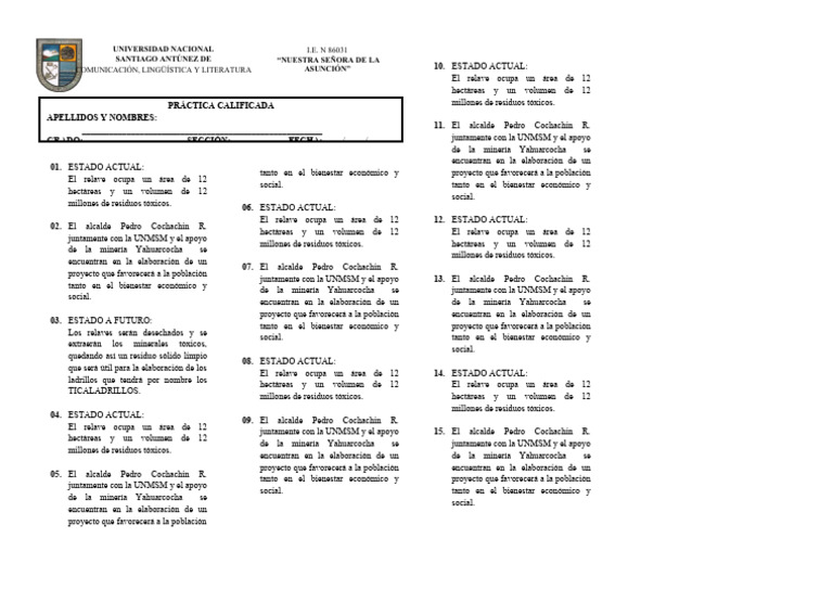 PRÁCTICA CALIFICADA A5 - 006 | PDF | Entorno natural | Extracción de recursos