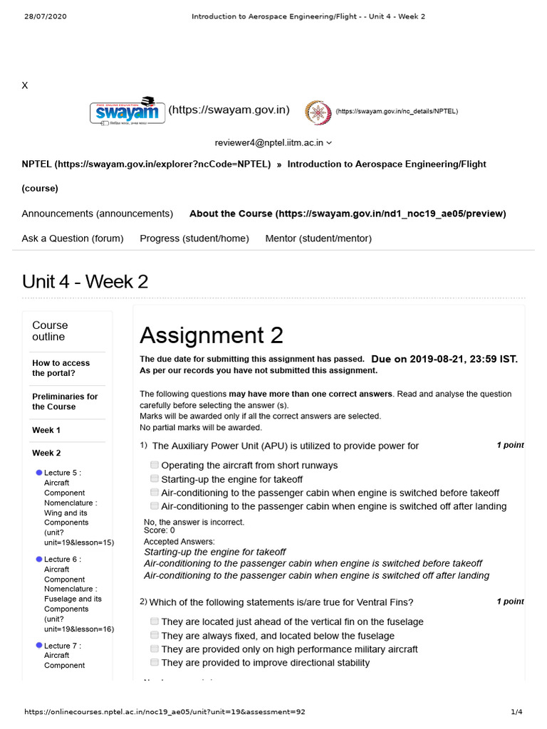 Noc19-Ae05 Assignment Week 02 | PDF | Flight Control Surfaces | Rotation