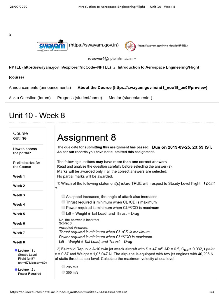 Noc19-Ae05 Assignment Week 08 | PDF | Flight | Aircraft