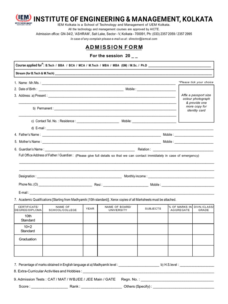 Admision Form - 2023 24 1 | Download Free PDF | Academic Degree