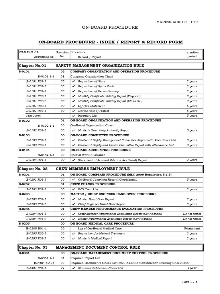 03 On-Board Procedure - Index Report & Record Form r7 | PDF | Cargo