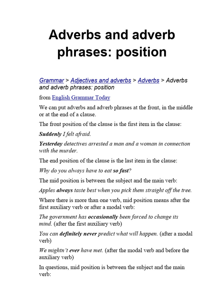 Adverbs and Adverb Phrases | PDF | Verb | Adverb