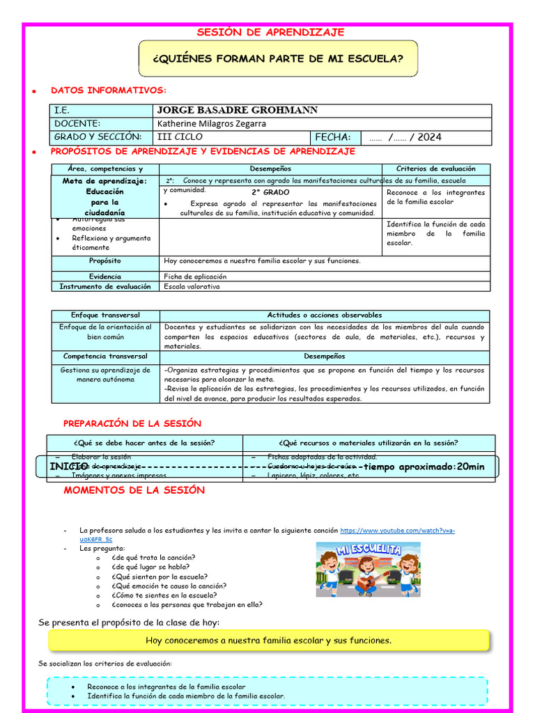 2º U1 S4 Sesion D1 PS Familia Escolar | PDF | Aprendizaje | Evaluación