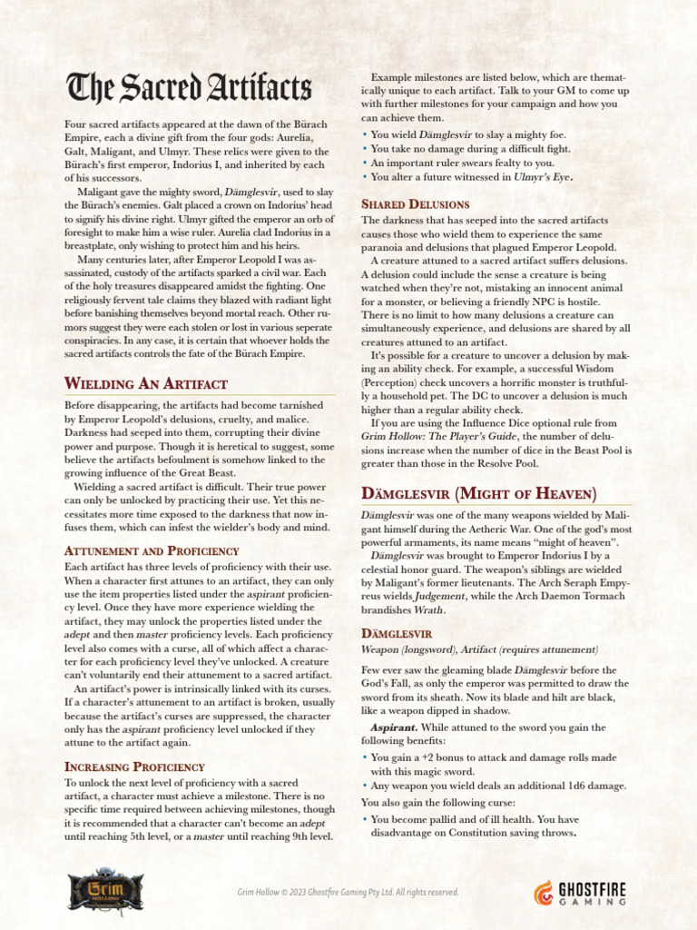 Grim Hollow Sacred Artifacts | PDF