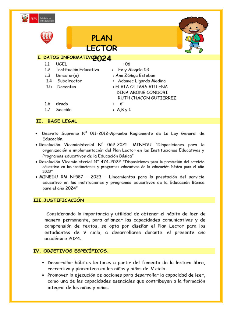 Plan Lector-20246abc | PDF | Salón de clases | Comprensión lectora