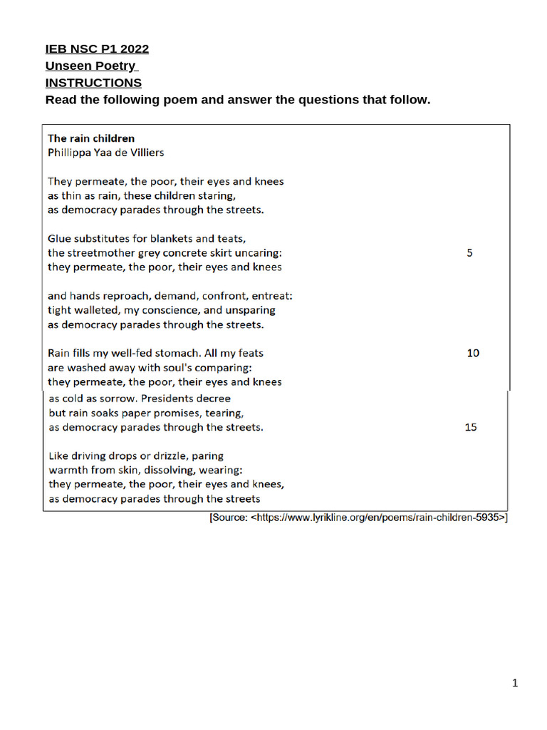 Grade 11 Unseen Poetry | PDF