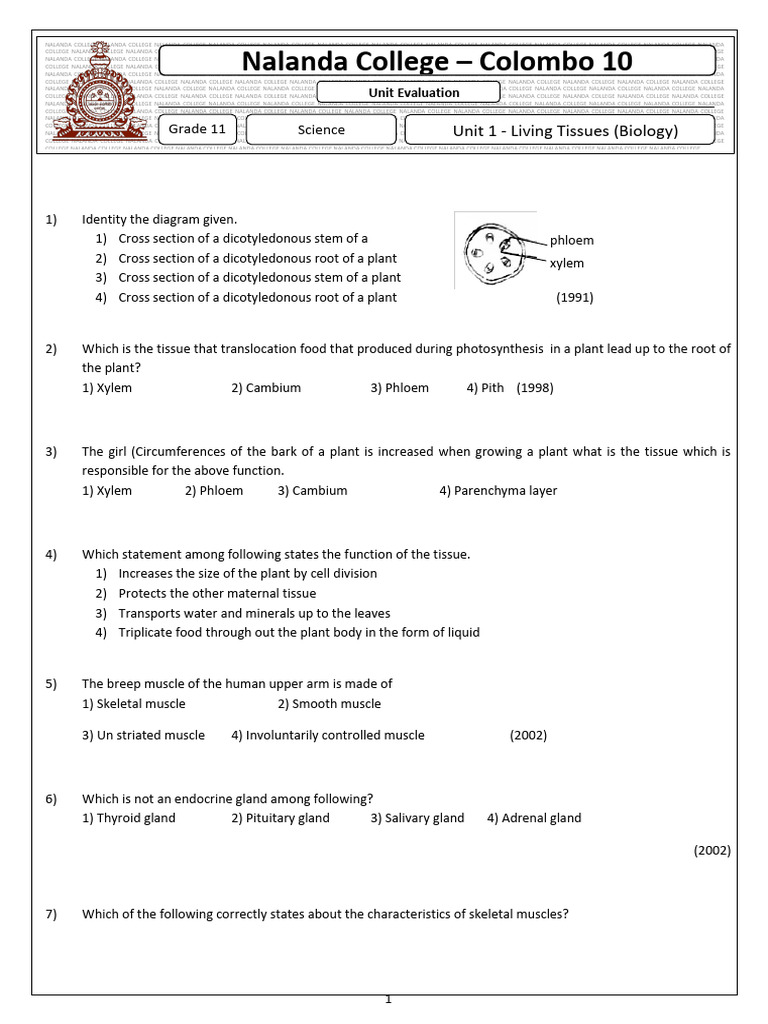 Grade 10 Science Unit 1 - Eng | PDF | Tissue (Biology) | Muscle