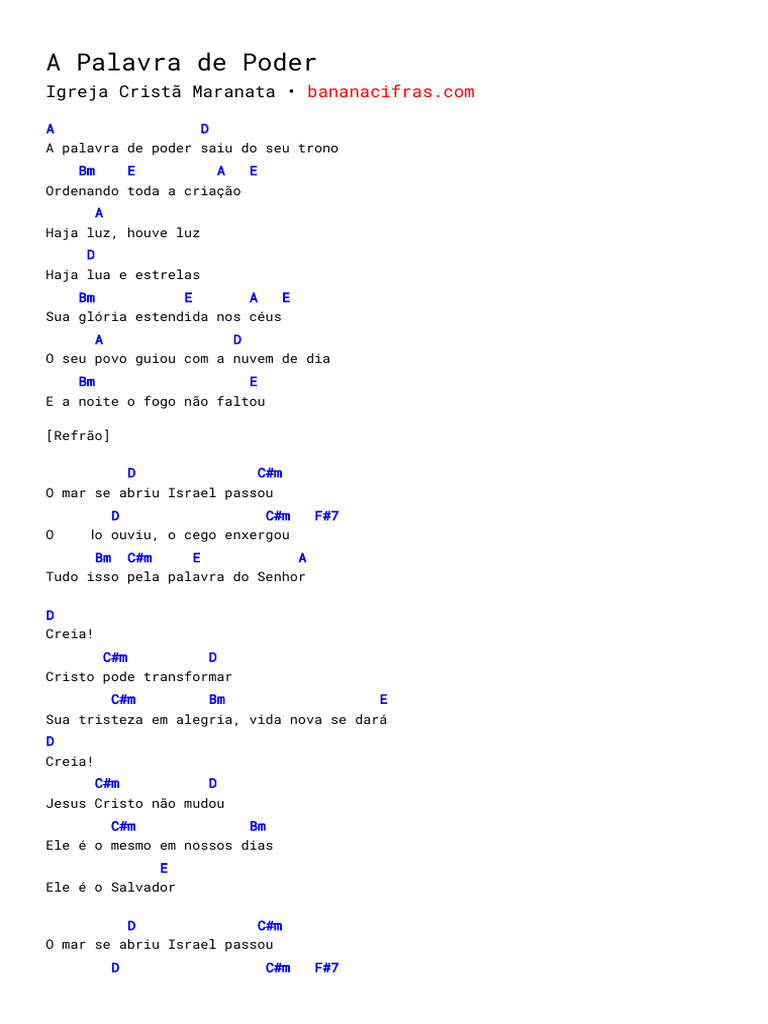 A Palavra de Poder CIFRA Igreja Cristã Maranata | PDF