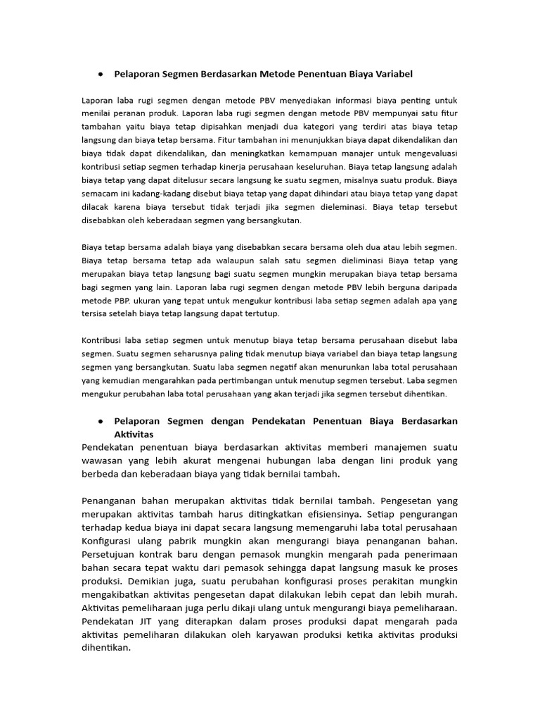 Pelaporan Segmen Biaya Variabel dan Aktivitas | PDF