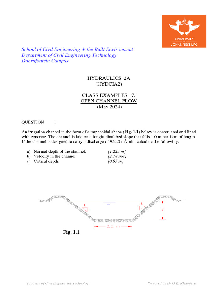 class examples 7, open channel | PDF | Spillway | Chemical Engineering