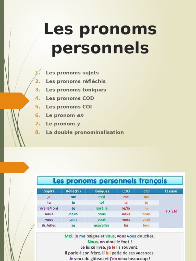 Les Pronoms Personnels | PDF | Pronom | Complément d'objet