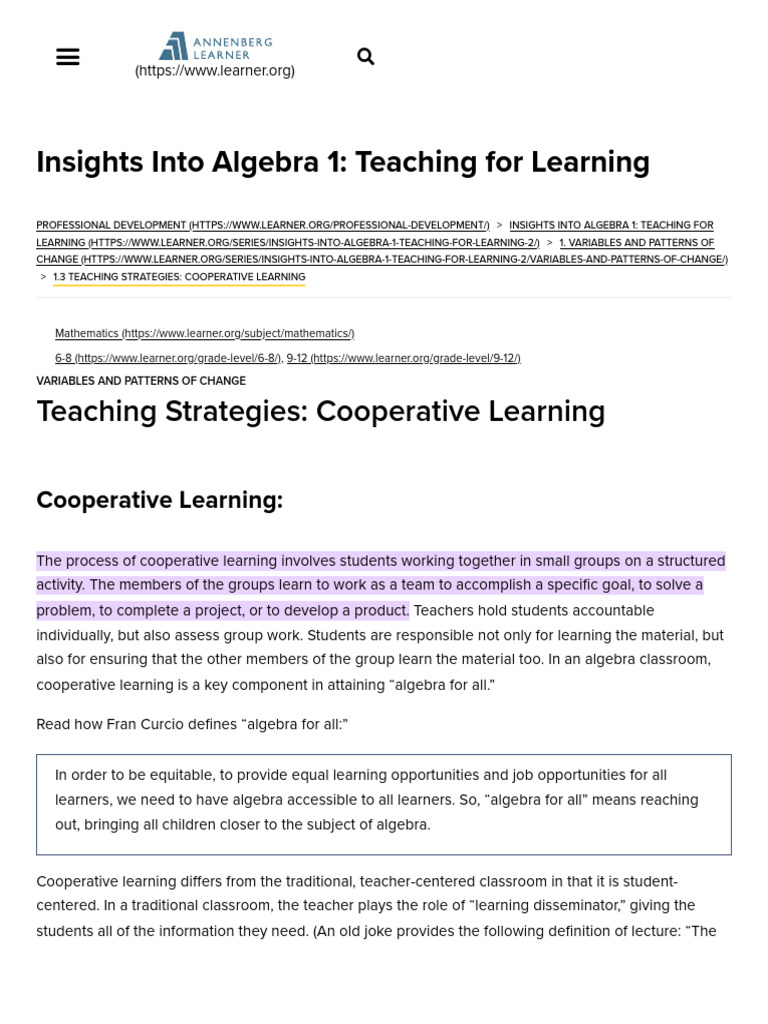 Cooperative Learning | PDF | Learning | Teachers