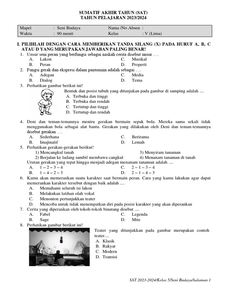 Soal Sat Seni Budaya Kelas 5 | PDF