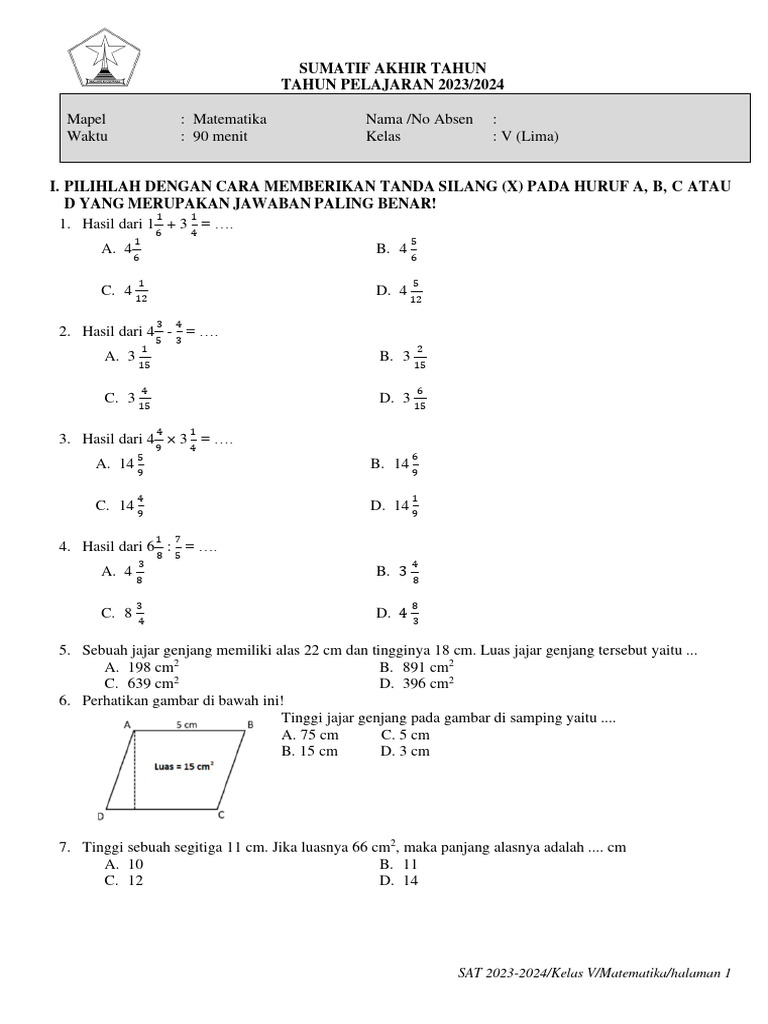Soal Matematika Kelas 5 Akhir Tahun | PDF