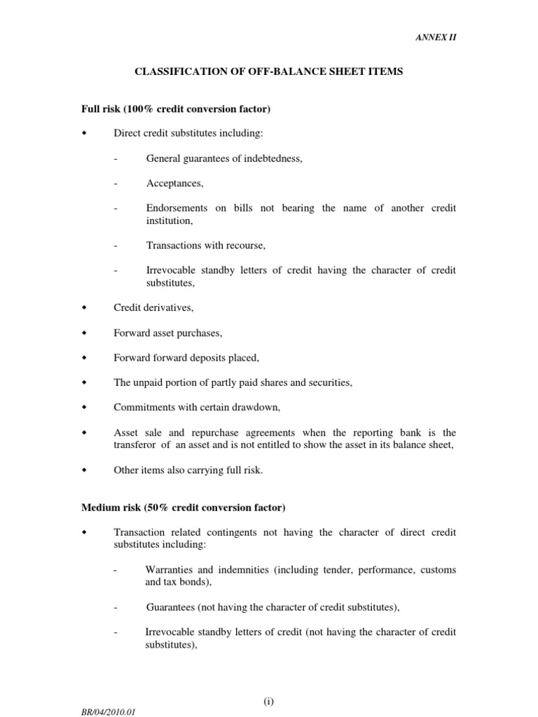 Classification of Off Balance Sheet Items | Credit (Finance ...