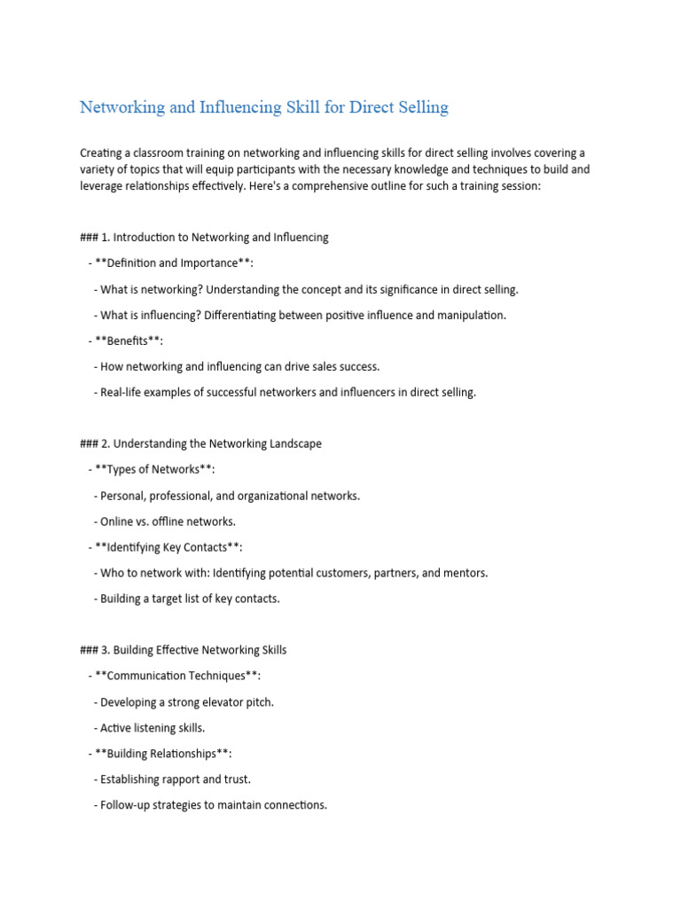 Networking and Influencing Skill For Direct Selling Content | PDF ...